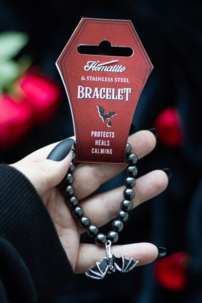 Gothic Hanging Bat Hematite Charm Bracelet – VampireFreaks