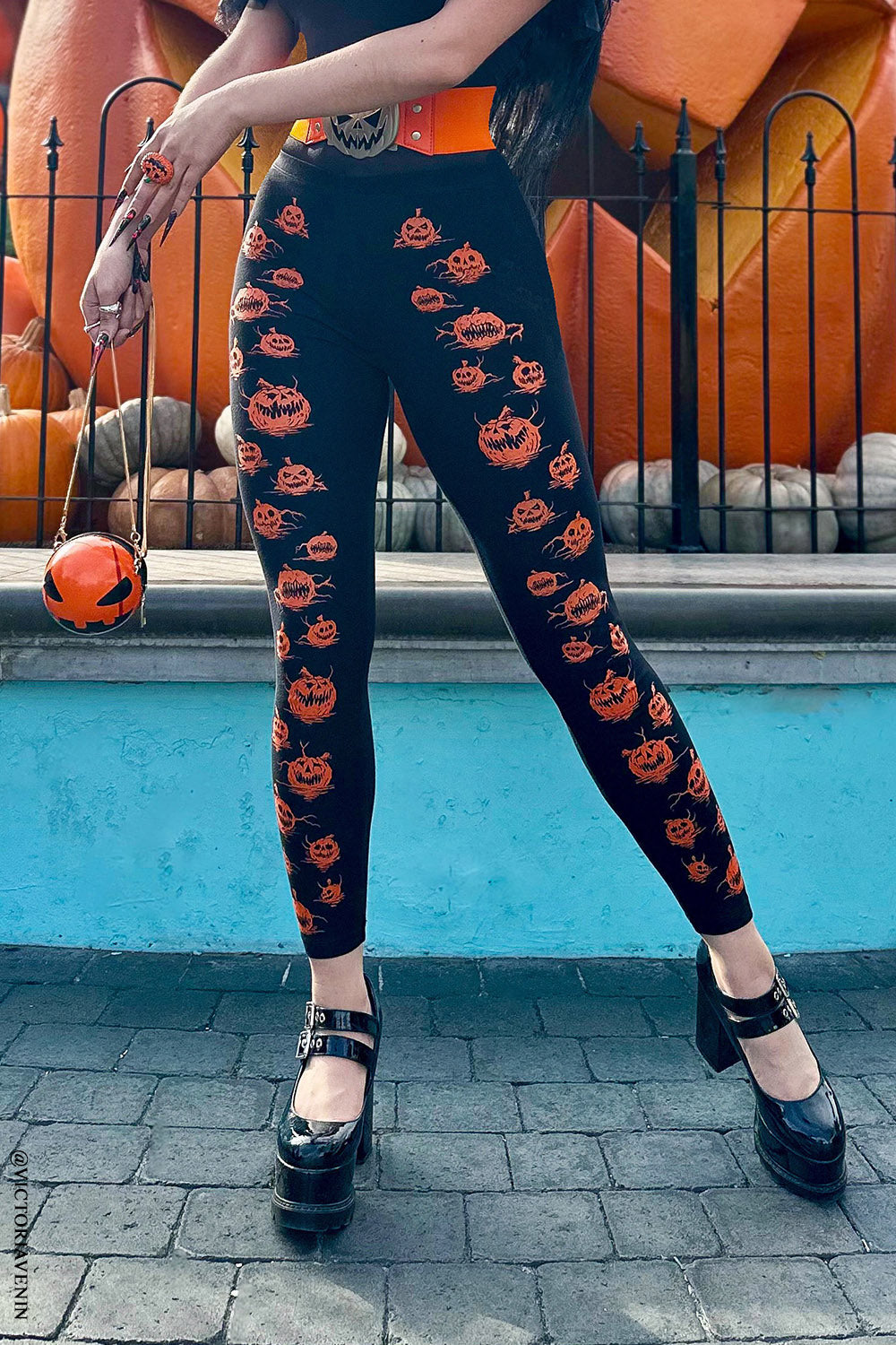 Possessed Pumpkin Patch Leggings M Goth Womens Bottoms VampireFreaks