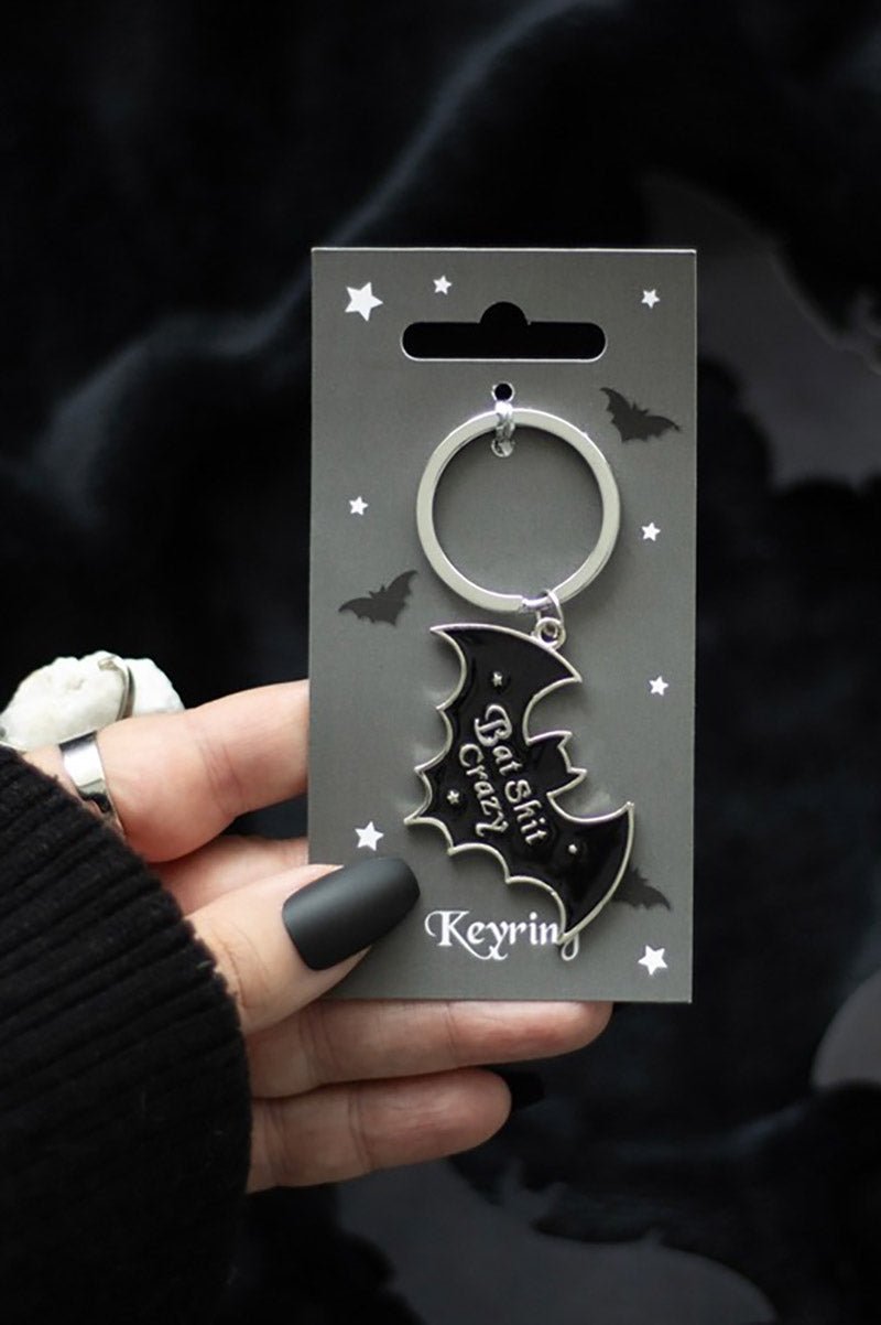 Bat-Shaped Bat Shit Crazy Keyring – VampireFreaks