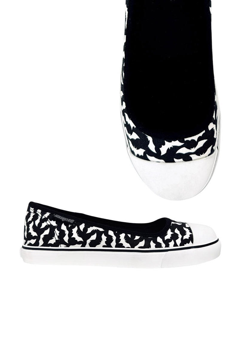 Emily Bat Sneaker Flats [Black/White] – VampireFreaks