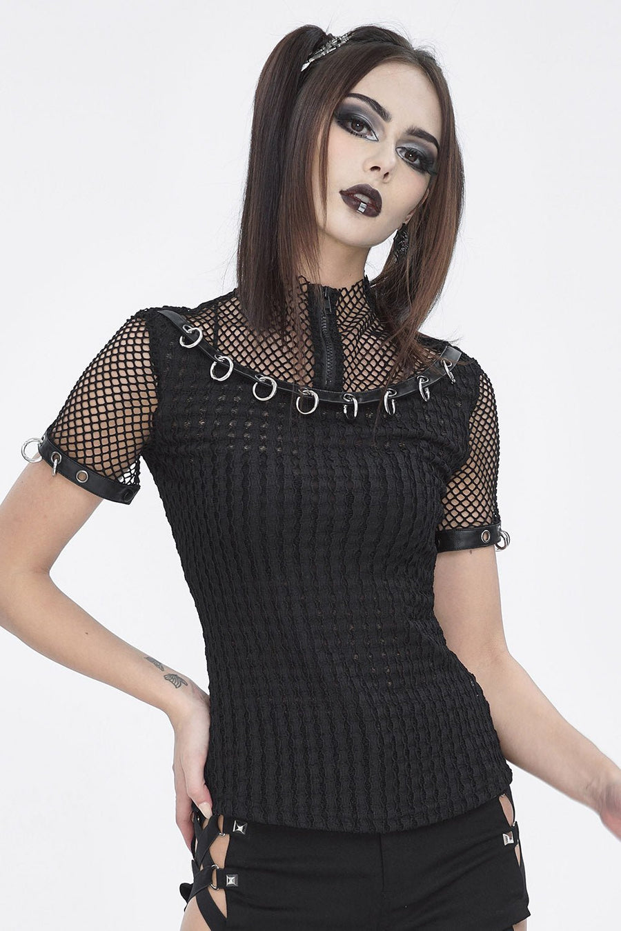 Black Metal Pierced Fishnet Top – VampireFreaks