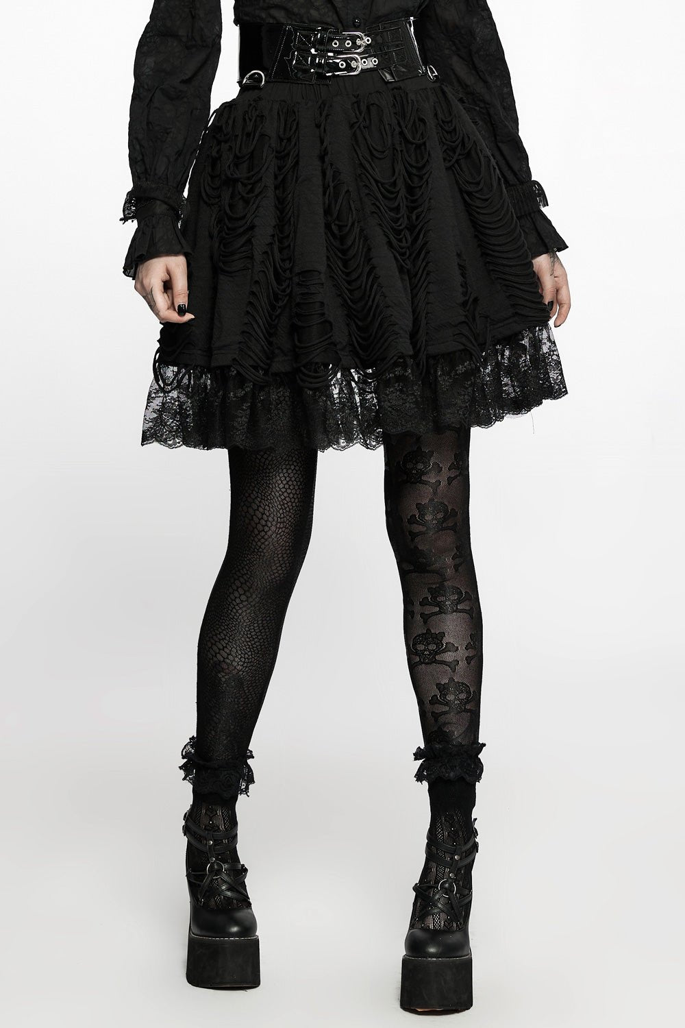 Shredded Gothic Skirts Haut Déchiqueté à Lacets Gothique Pour