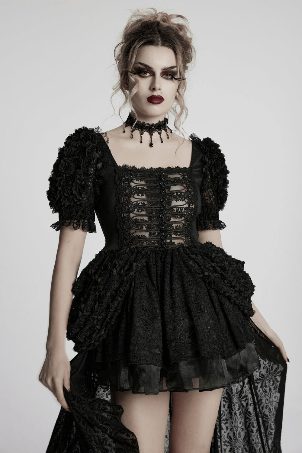 Vampyre Layered Puff Shoulder Lace Dress – VampireFreaks