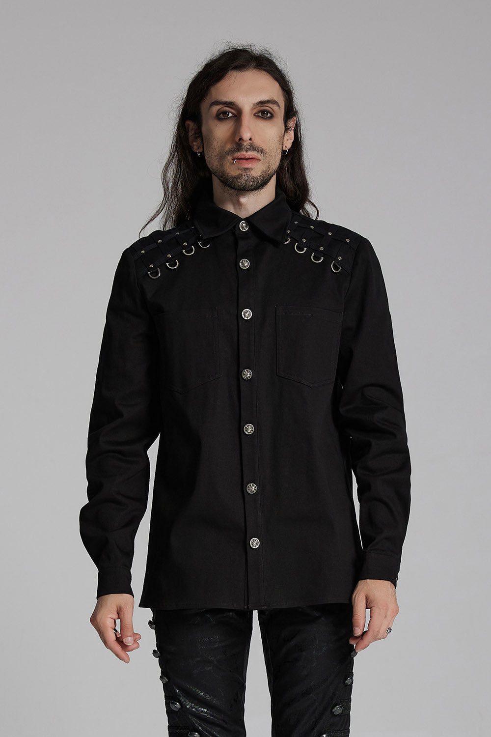 Studded Long Sleeve Skull Button Up Shirt – VampireFreaks