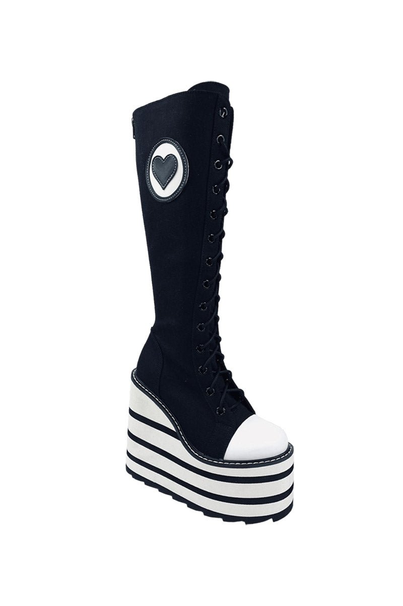 Detention Heart Platform Boots [BLACK/WHITE] – VampireFreaks