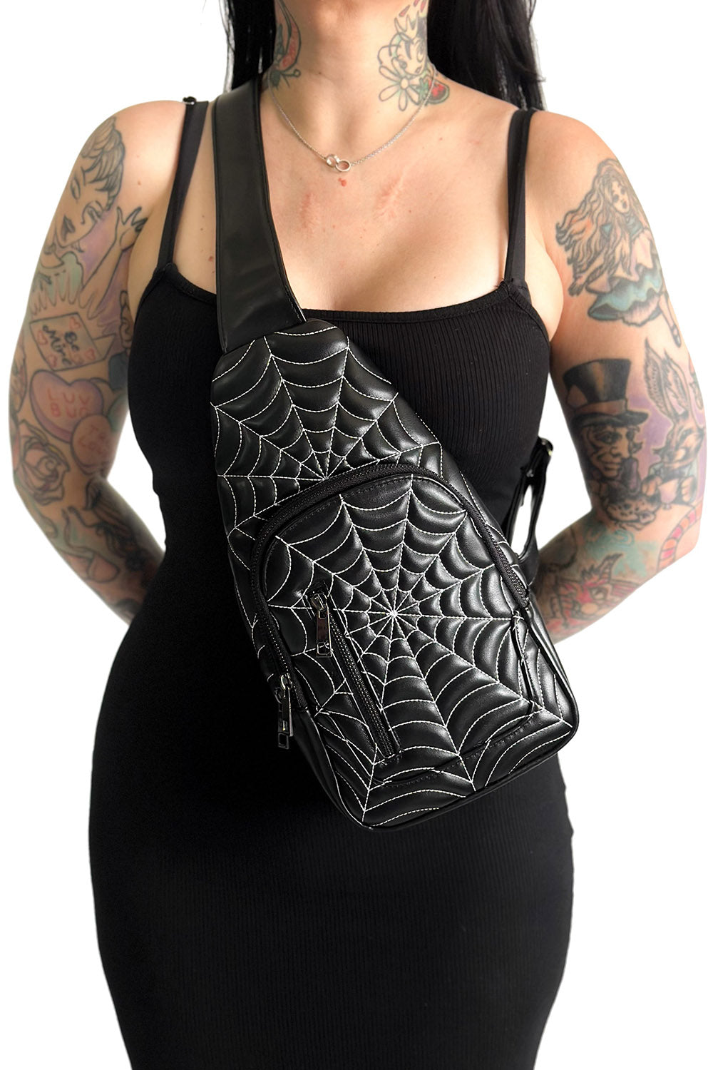 Spiderweb Sling Bag [Black/White] – VampireFreaks