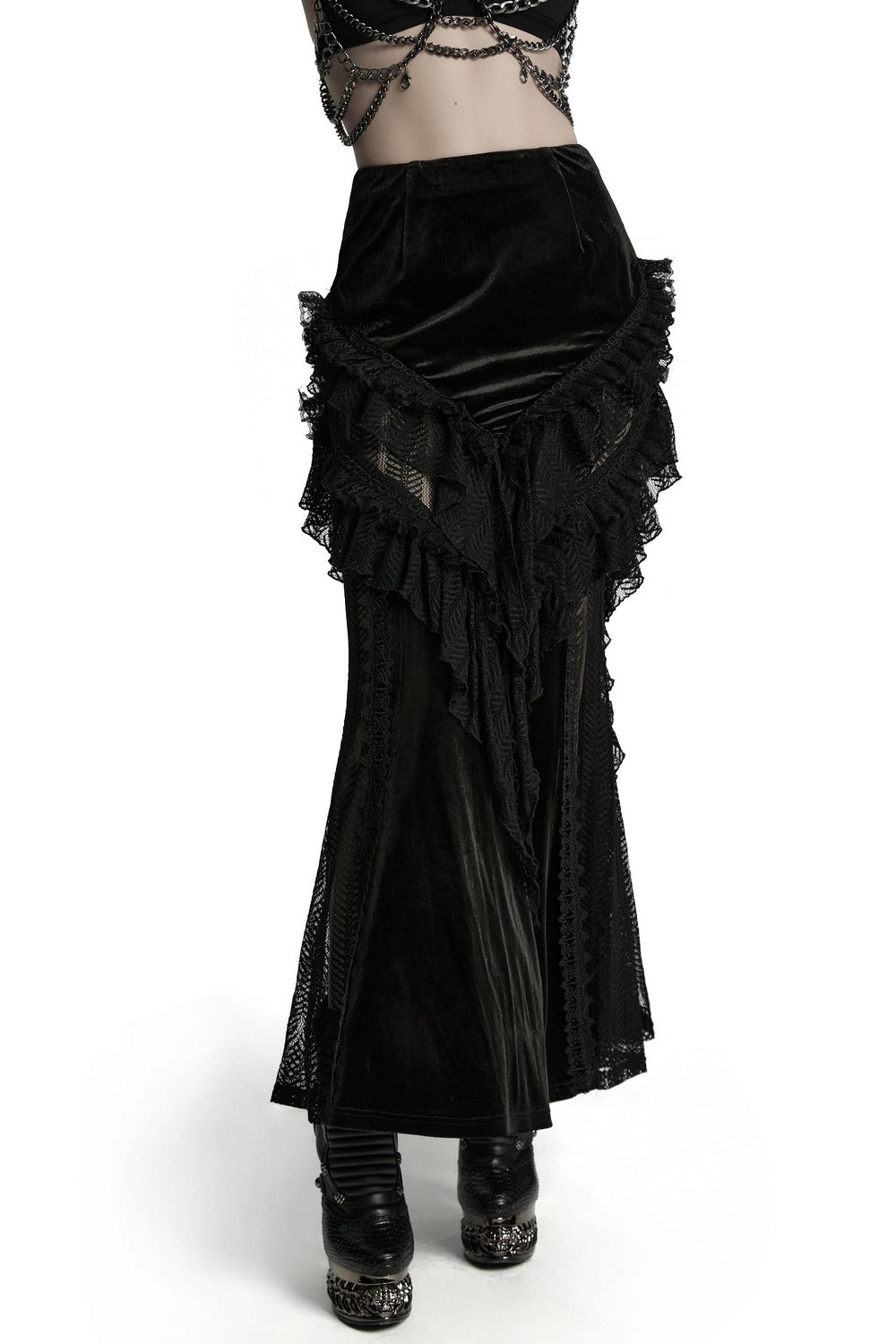 Calypso Ruffled Velvet Mermaid Maxi Skirt – VampireFreaks