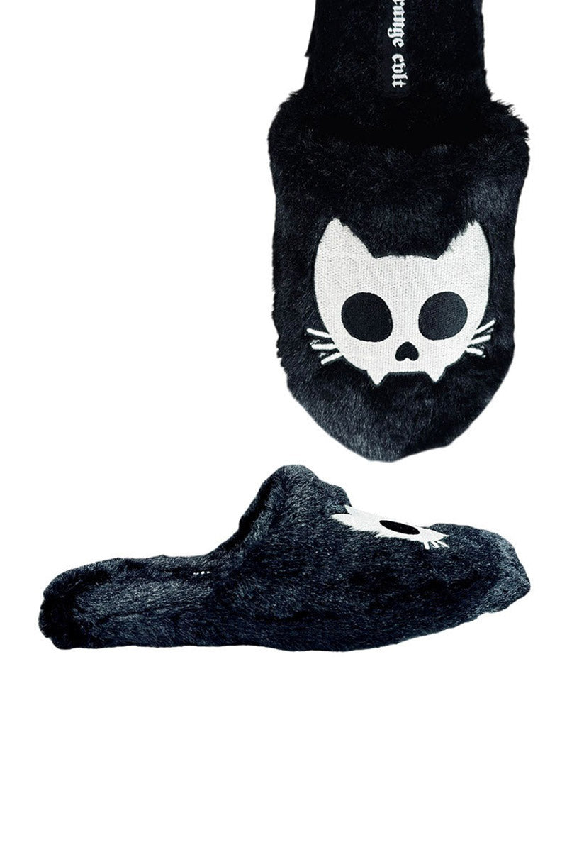 Kreepy Kozy Kitty Skull Slippers [Black/White] – VampireFreaks