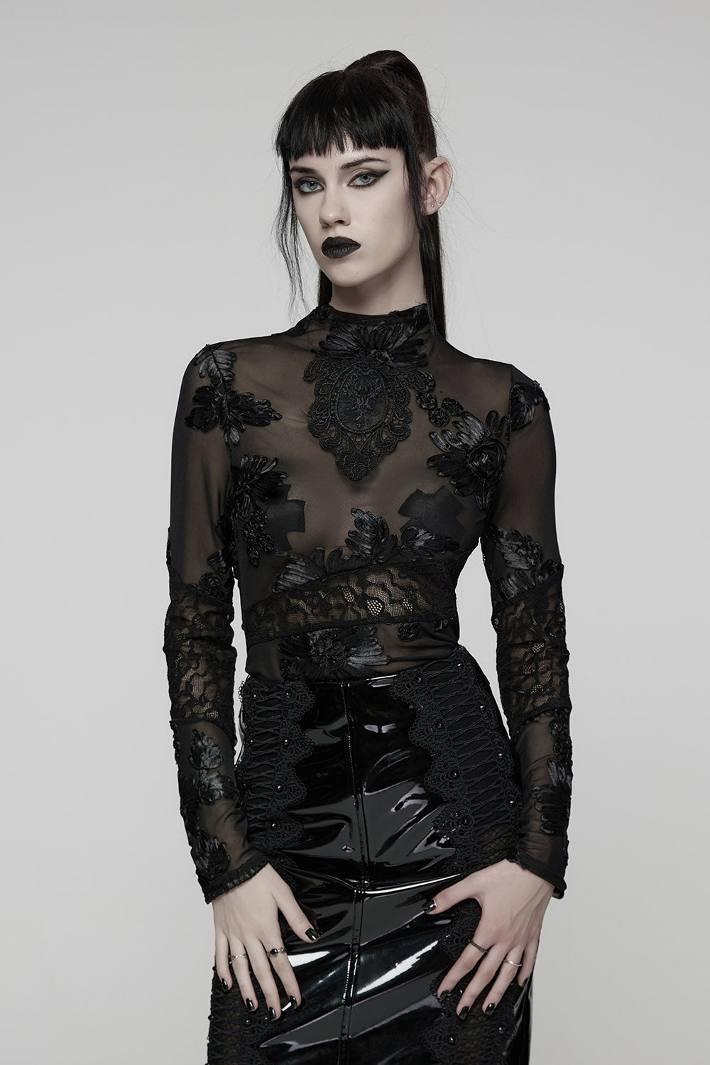 Funeral Flowers Appliqué Mesh Top – VampireFreaks
