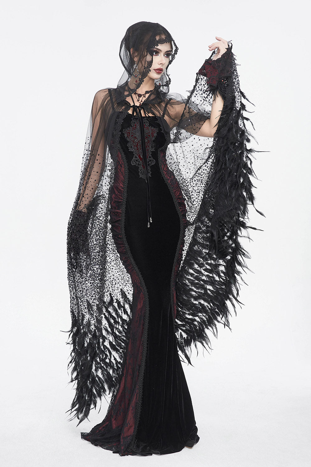 Nevermora Raven Feathered Rhinestone Cape – VampireFreaks