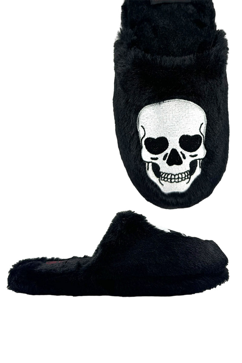 Kreepy Kozy Skull Slippers [BLACK/WHITE] – VampireFreaks